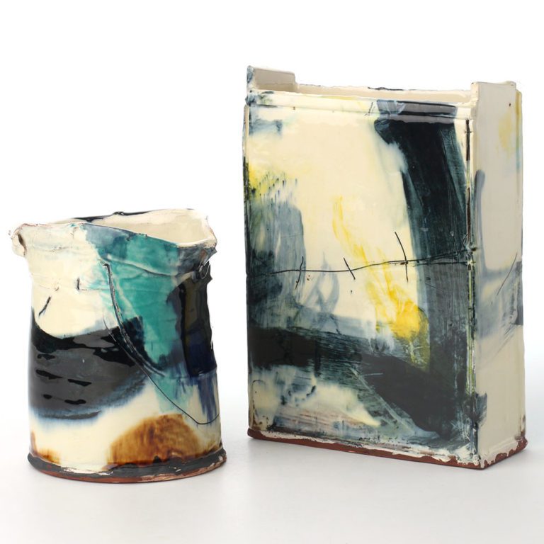 Slab built vessel with yellow - Online Ceramics